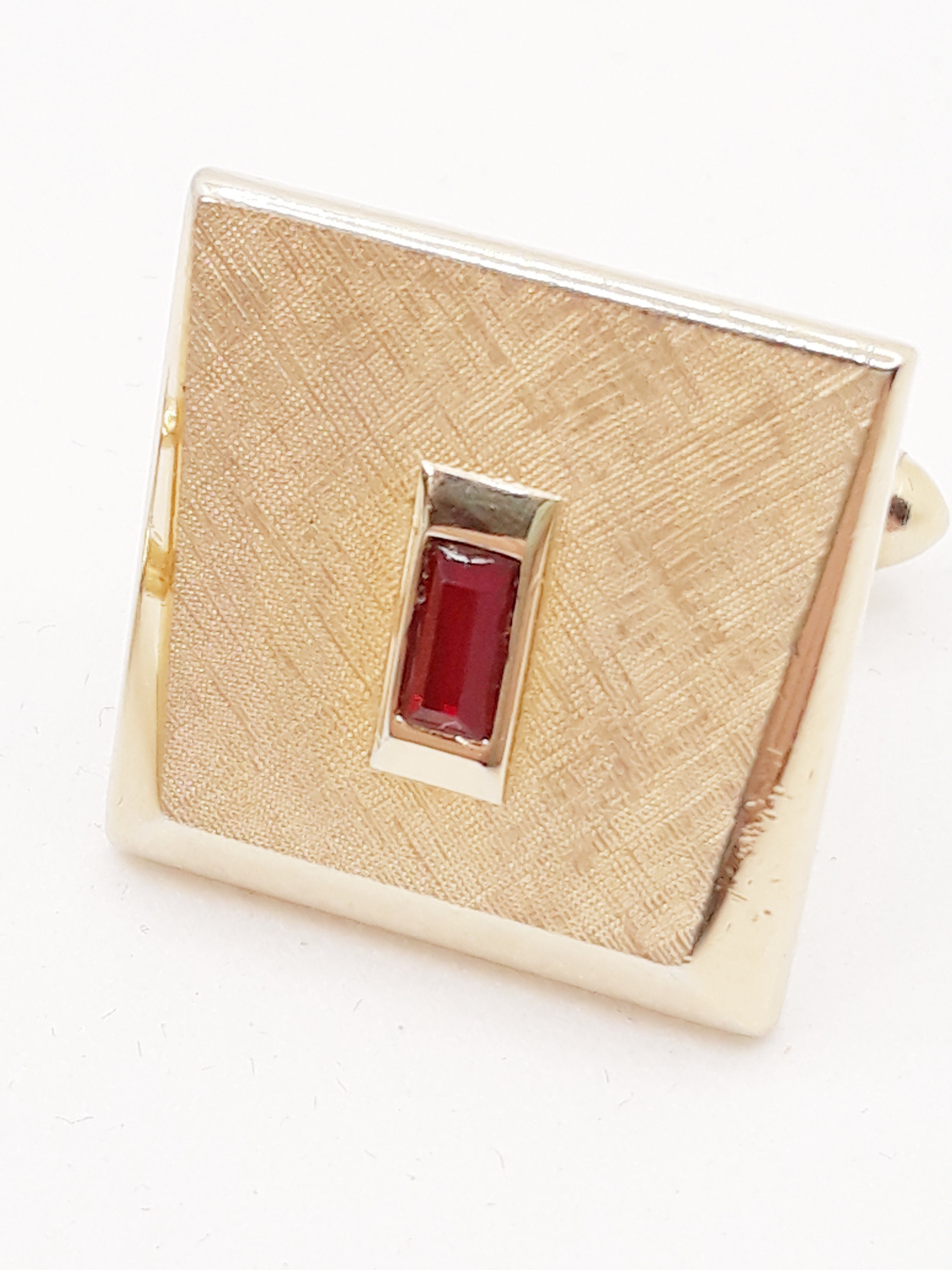 Vintage Signed Swank Brushed Gold-tone Cuff Links, With Faux Ruby ...