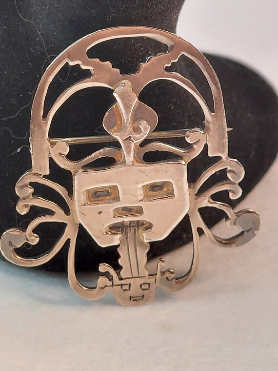 Vintage 925 Peruvian Incan/Mayan Mask Figural Brooch/… - Gem
