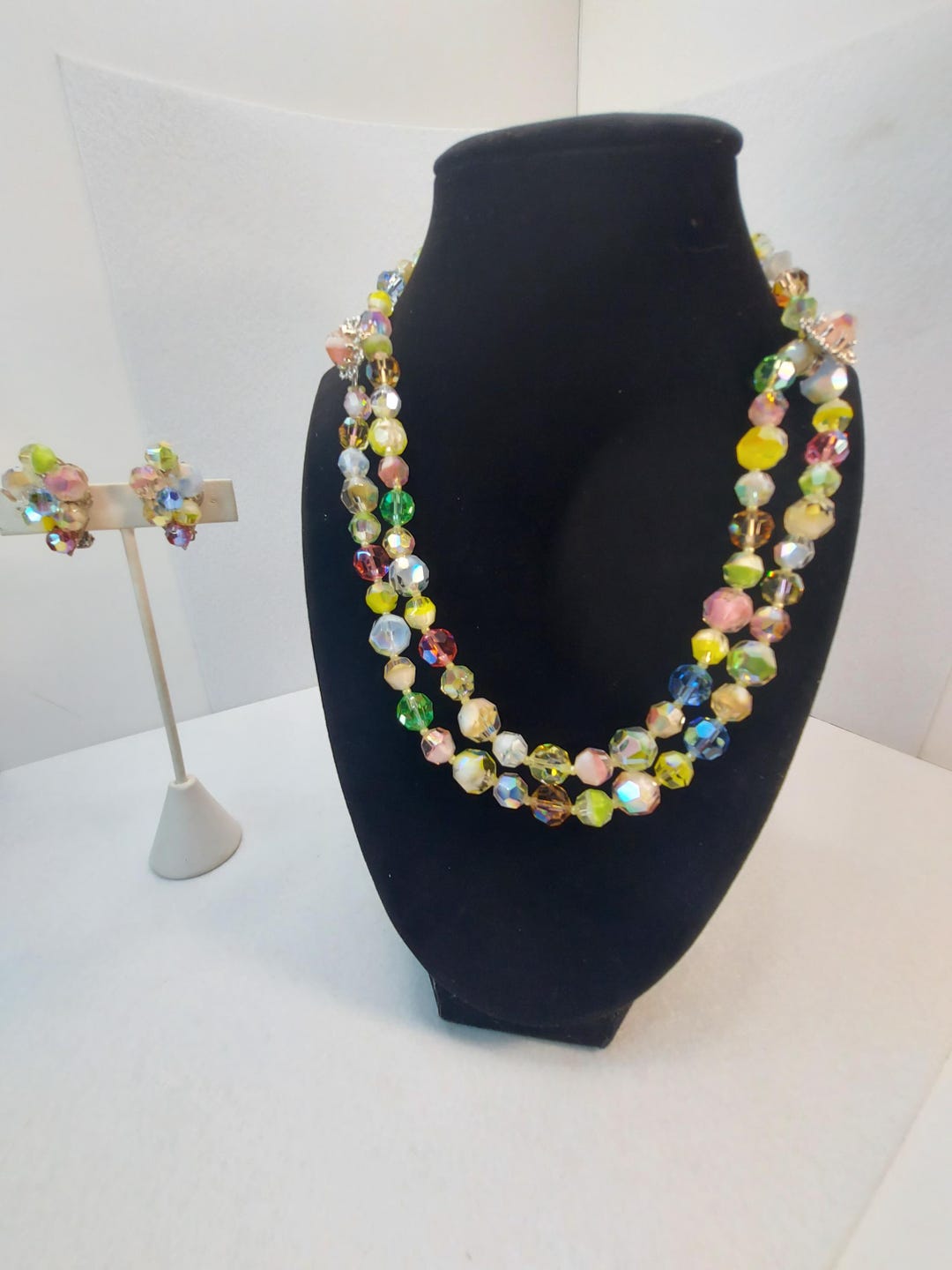 Vintage Judith Mccann Spring/pastel Glass Crystal Necklace W/ Matching ...