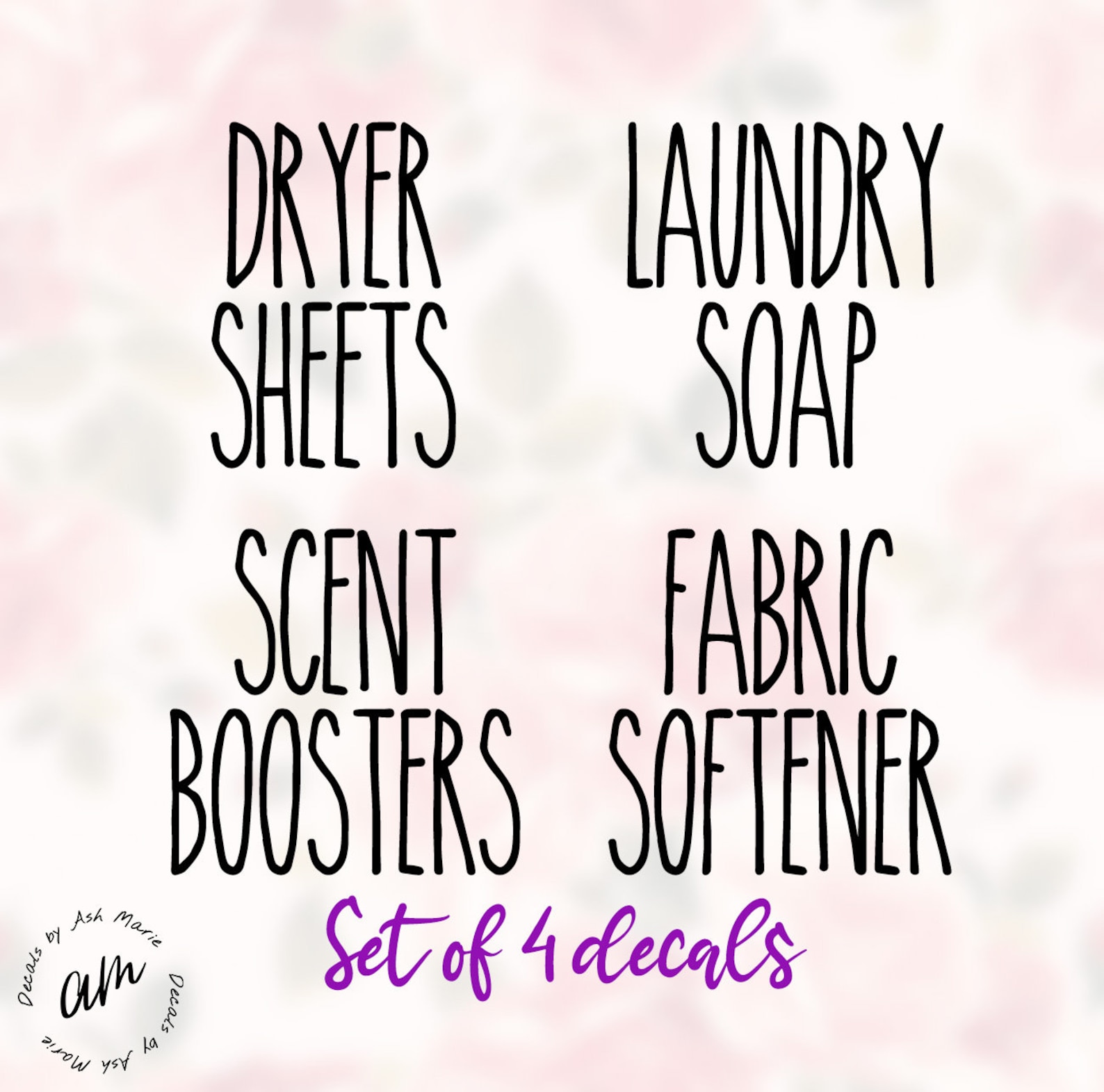 Laundry Room Decal Label Set for Dryer Sheets, Laundry Soap, Scent ...