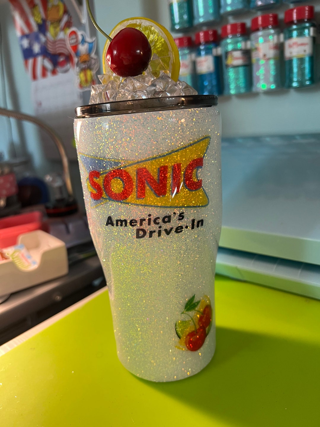 Custom Sonic With Ice Topper 20oz Glitter Tumbler! - Etsy