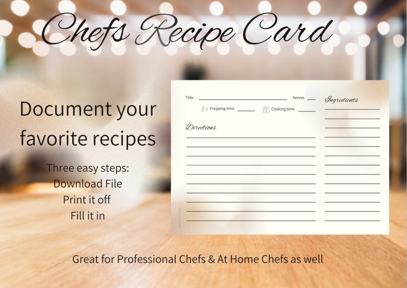 Chefs Recipe Card - Etsy