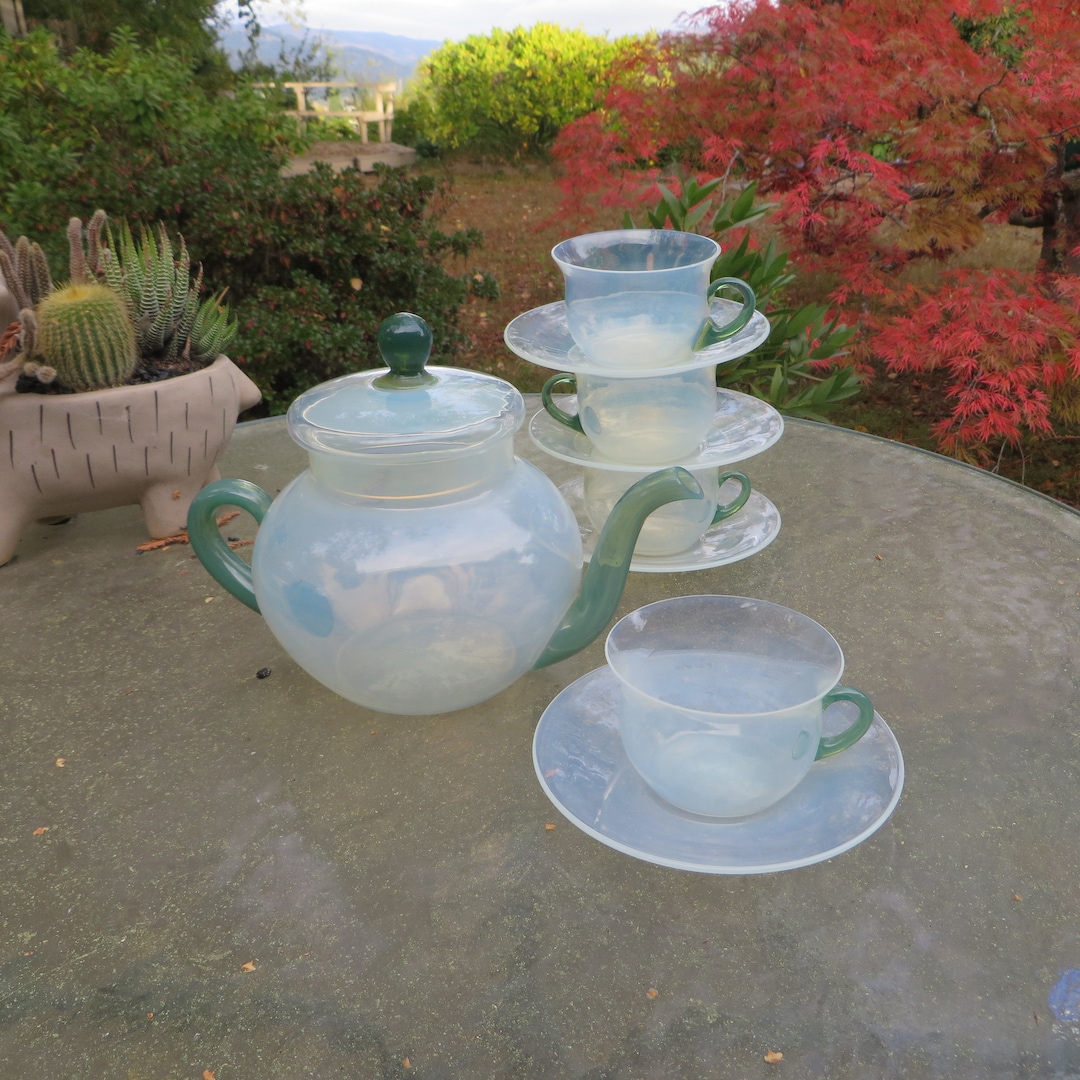 Rare Fry Glassware Foval Opalescent and Jade Tea Set 10 Pieces Ca 1926 ...