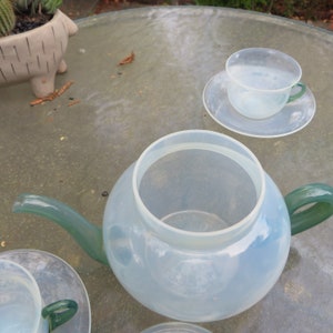 Rare Fry Glassware Foval Opalescent and Jade Tea Set 10 Pieces Ca 1926 ...