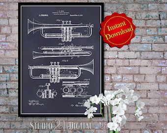 Printable Trumpet & Music Notes Wall Art Jazz / Big Band - Etsy