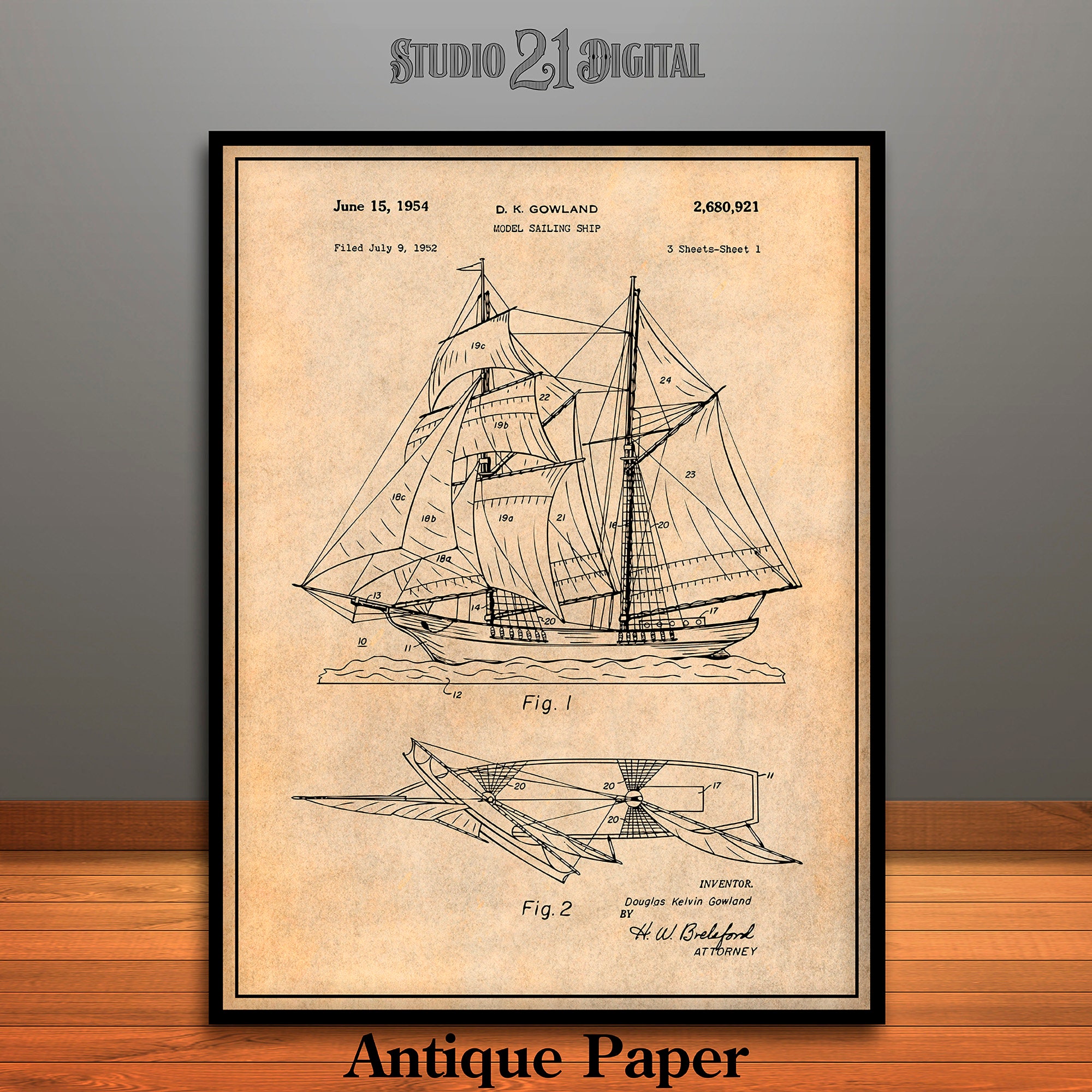 1952 Model Sailing Ship Patent Digital Download, Beach Art Nautical ...