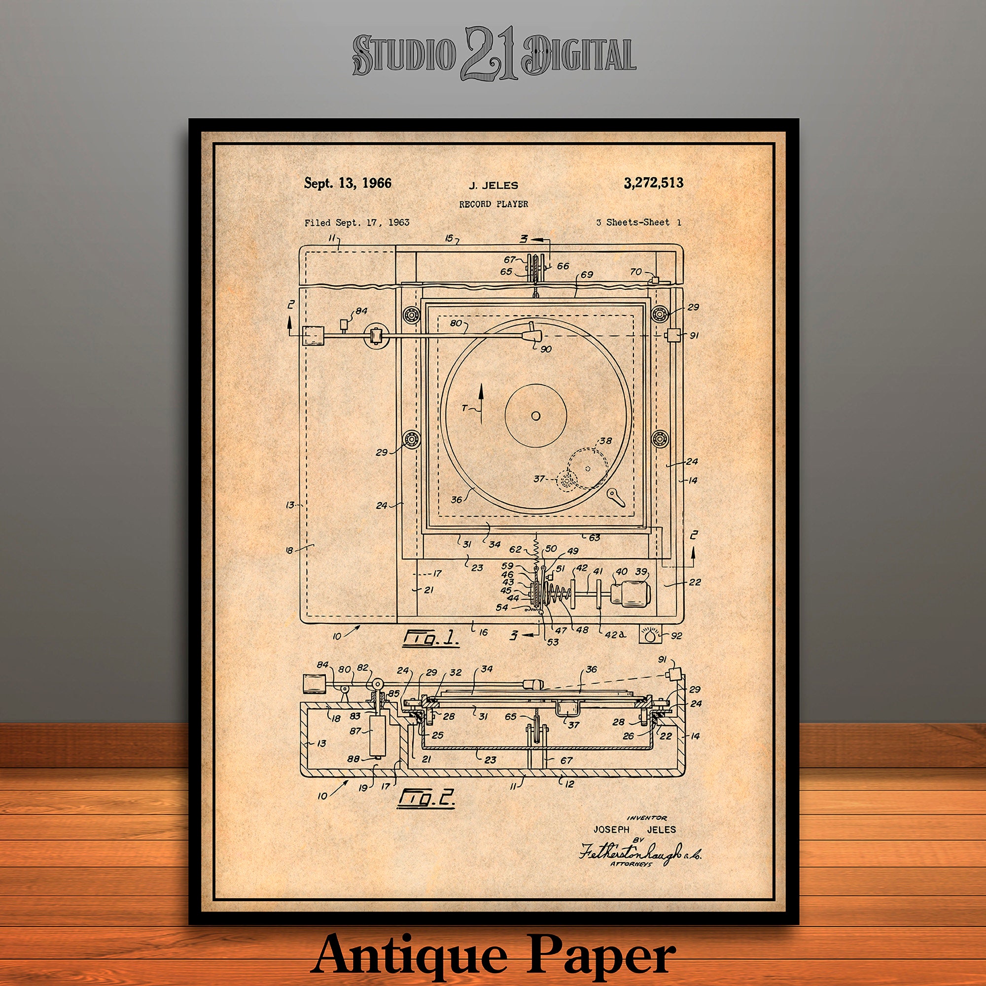 1966 Record Player Printable Patent Vintage Turntable Music | Etsy