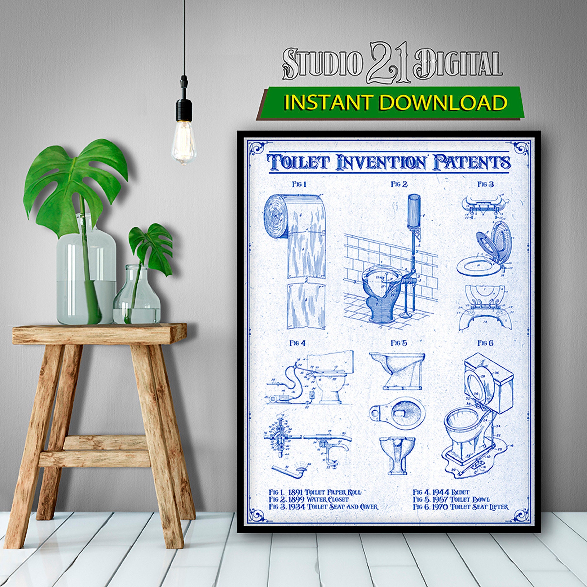 Toilet Invention Patents Digital Download, Bathroom Wall Decor - Etsy