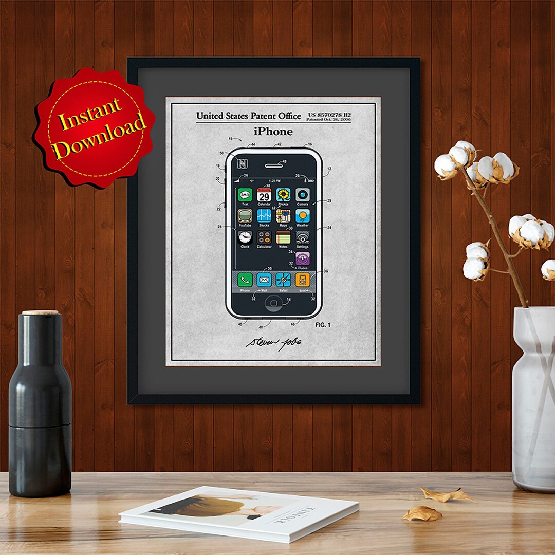 Steve Jobs Apple iPhone Colorized Patent Digital Download, Cellphone ...