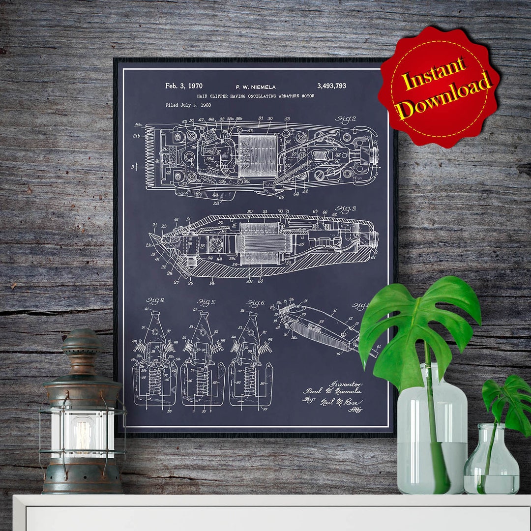 1968 Hair Clipper Patent Digital Download, Gift for Barbers Barber ...