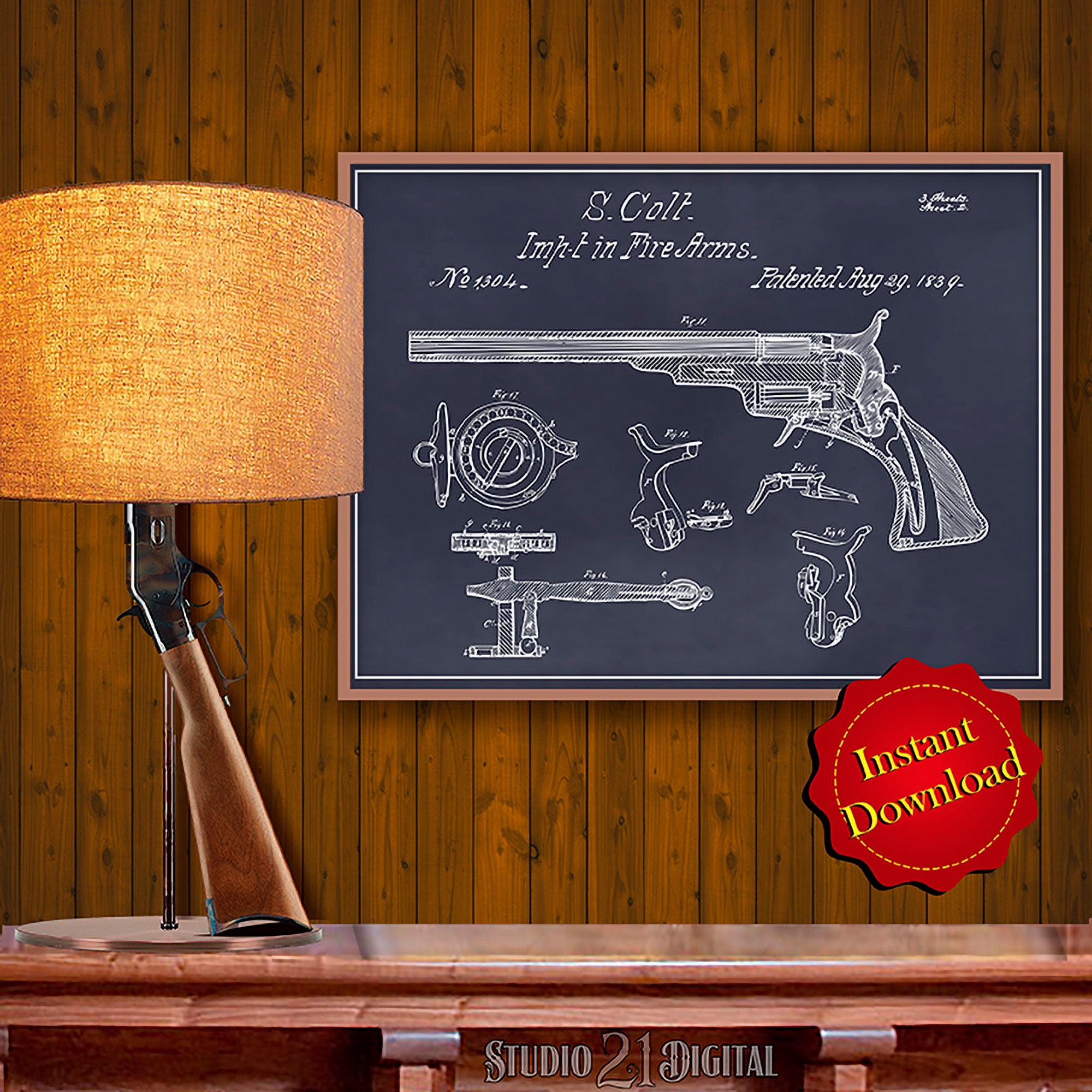 Samuel Colt Revolver Patent Digital Download, Firearm, Marksman, Small ...