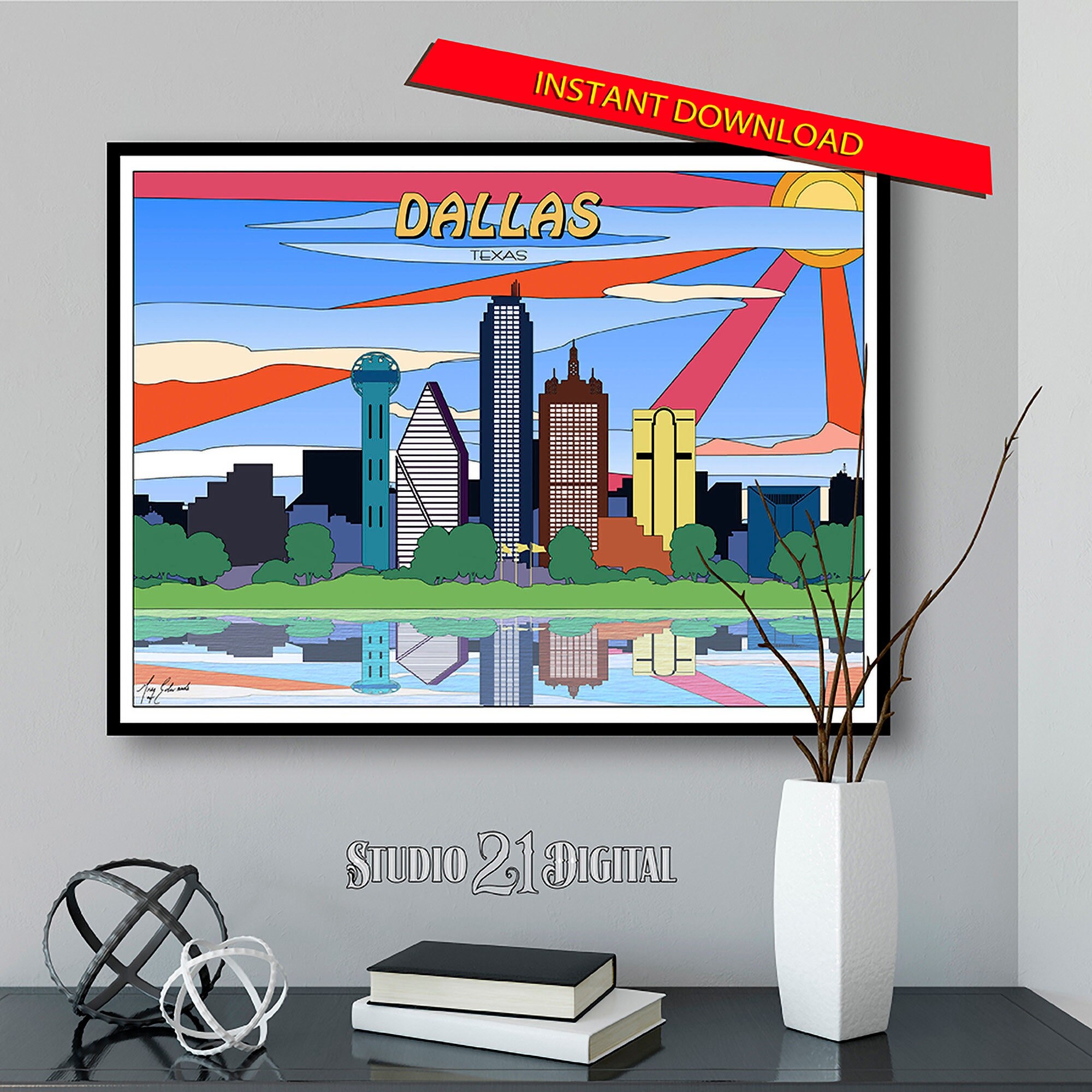 Dallas Pop Art Digital Download, Texas City Skyline Druck, Reise ...