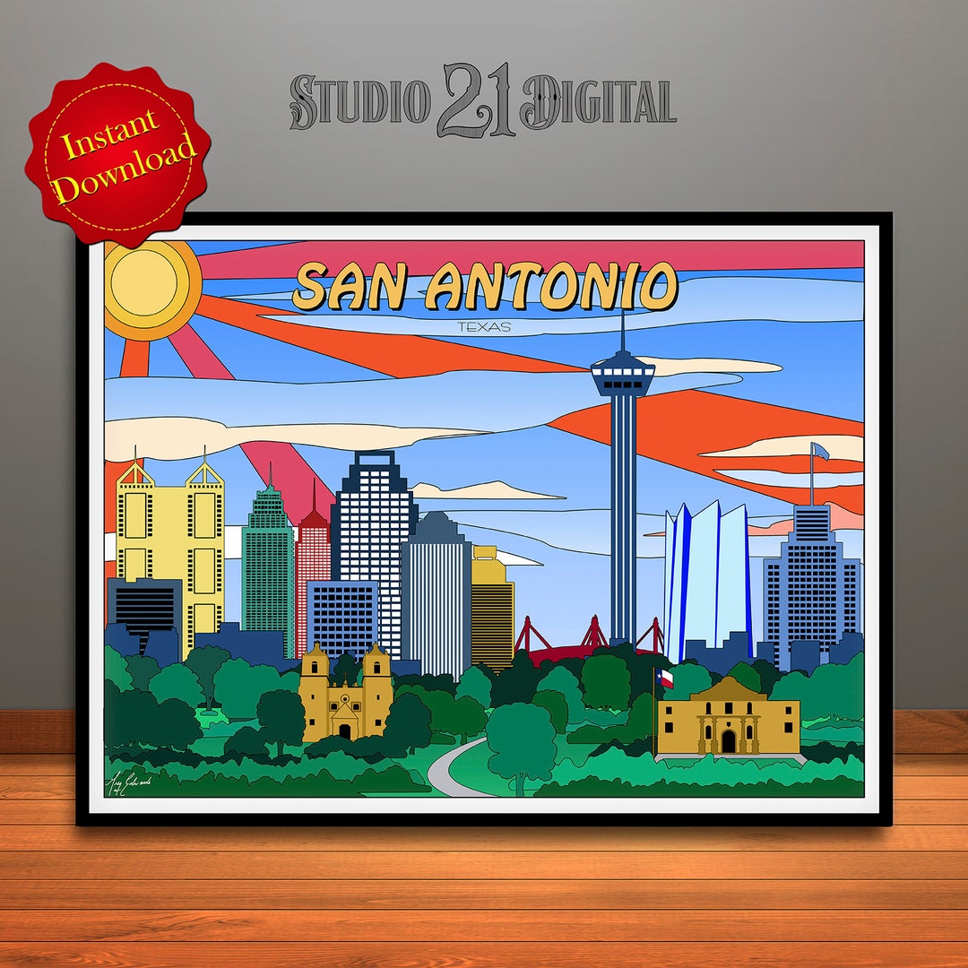 San Antonio Pop Art Digital Download, Texas City Skyline Print, Lone ...