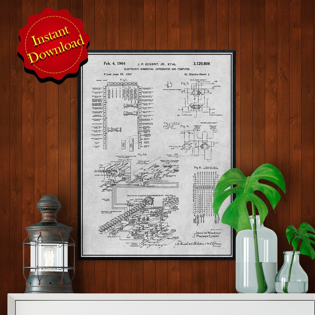 ENIAC First Programmable Computer Patent Digital Download, Wall Decor ...