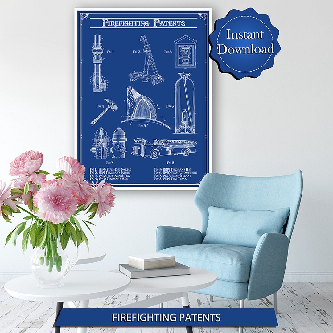 Firefighting Patents Digital Download, Firefighter Art Firefighter ...