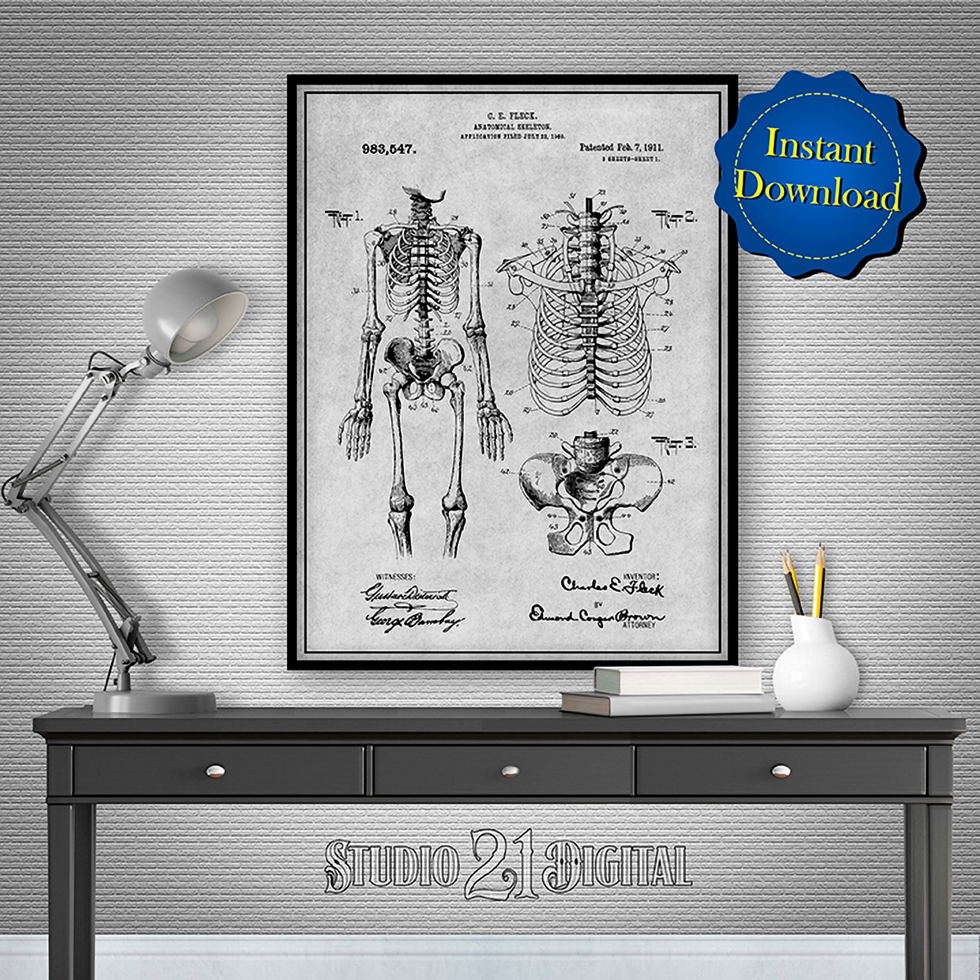 1909 Anatomical Skeleton Patent Digital Download, Medical Wall Art - Etsy