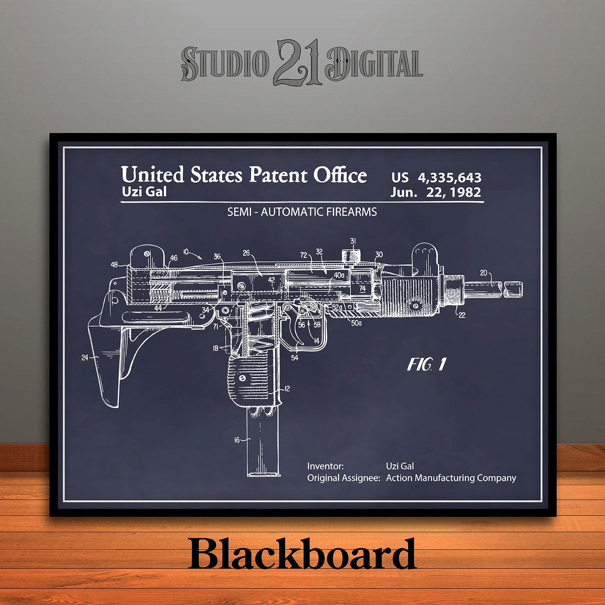 1982 Uzi Submachine Gun Patent Digital Download, Gun Art Military Decor ...