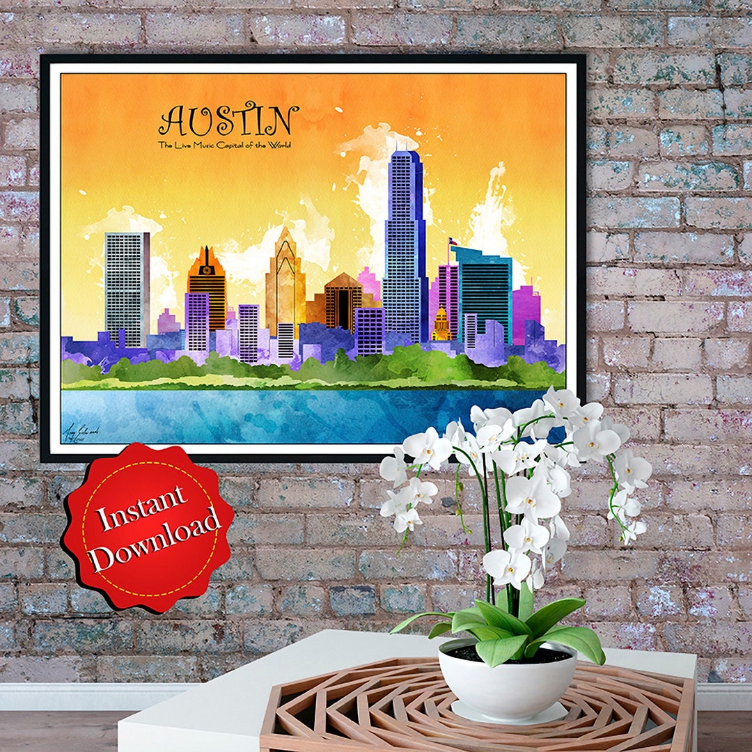 Austin Living Color Digital Download, Texas City Skyline Print, Travel ...
