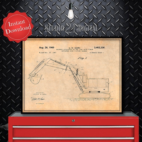 Backhoe Excavator Printable Patent Print Heavy Equipment | Etsy