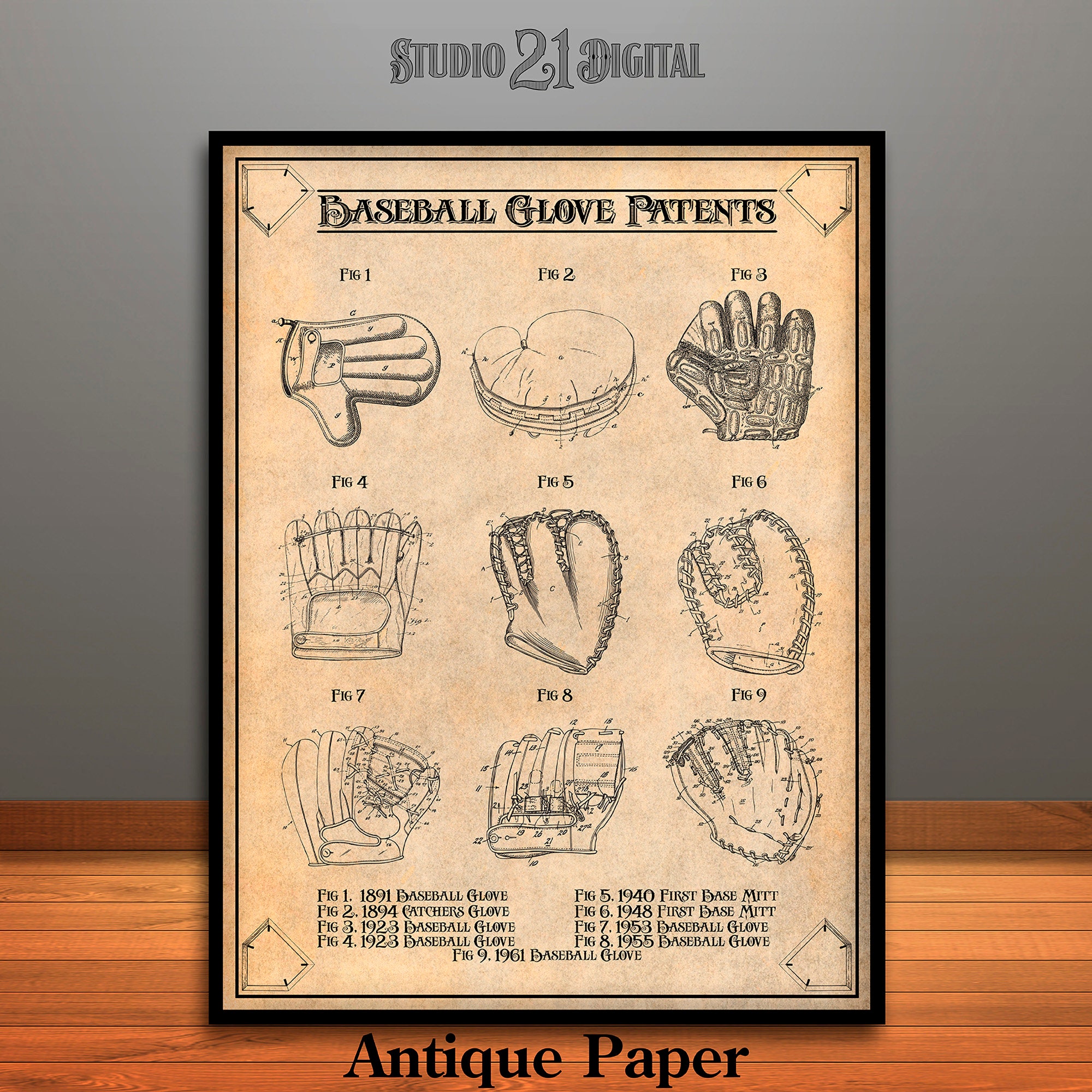 Baseball Glove Patents Digital Download, Baseball Coach Gift Printable ...