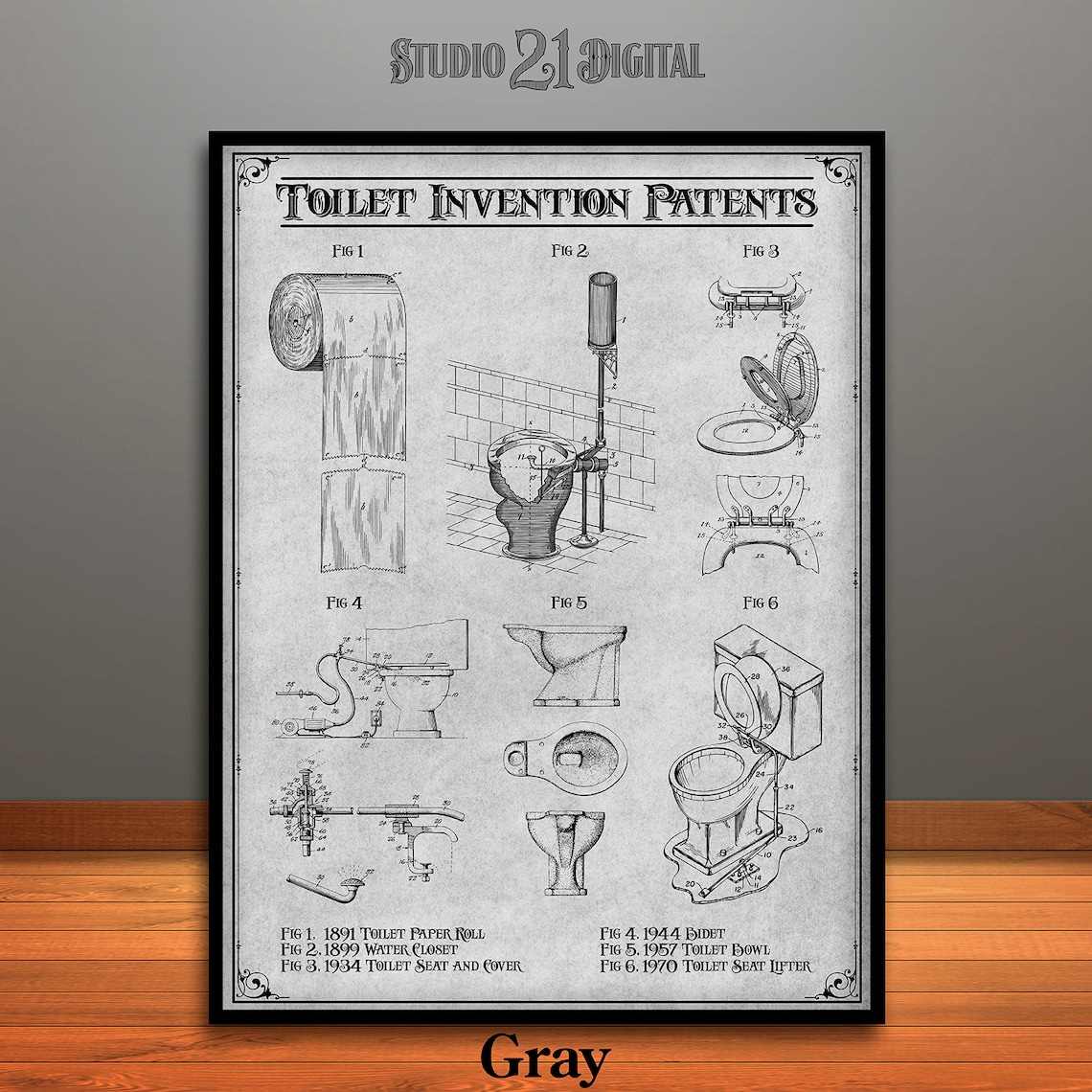 Toilet Invention Patents Digital Download Bathroom Wall Decor | Etsy