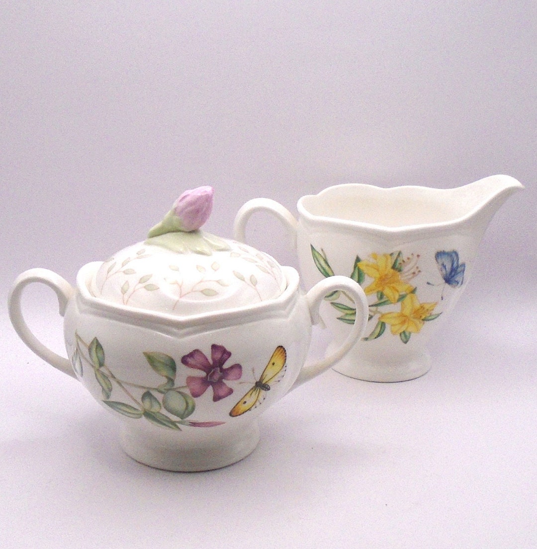 Vintage Lenox Butterfly Meadow Pattern Porcelain Creamer and Sugar Bowl ...