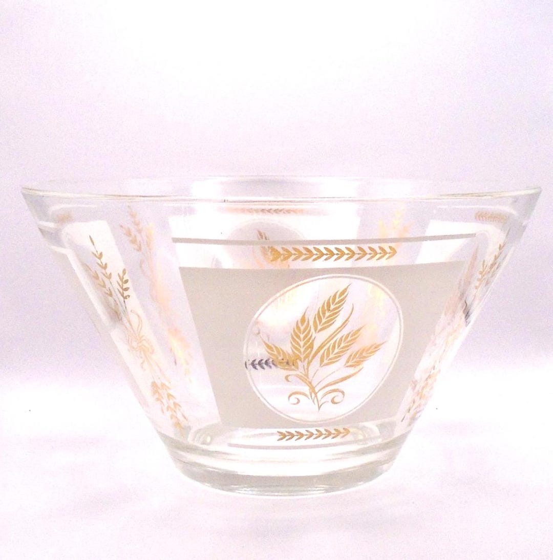 Vintage Mid-century Modern Large Serving Bowl, Golden Wheat Pattern ...