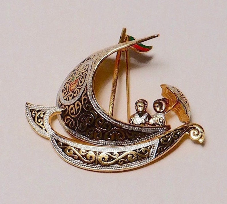 Vintage Spanish Damascene Sail Boat Pin Marked Spain - Etsy