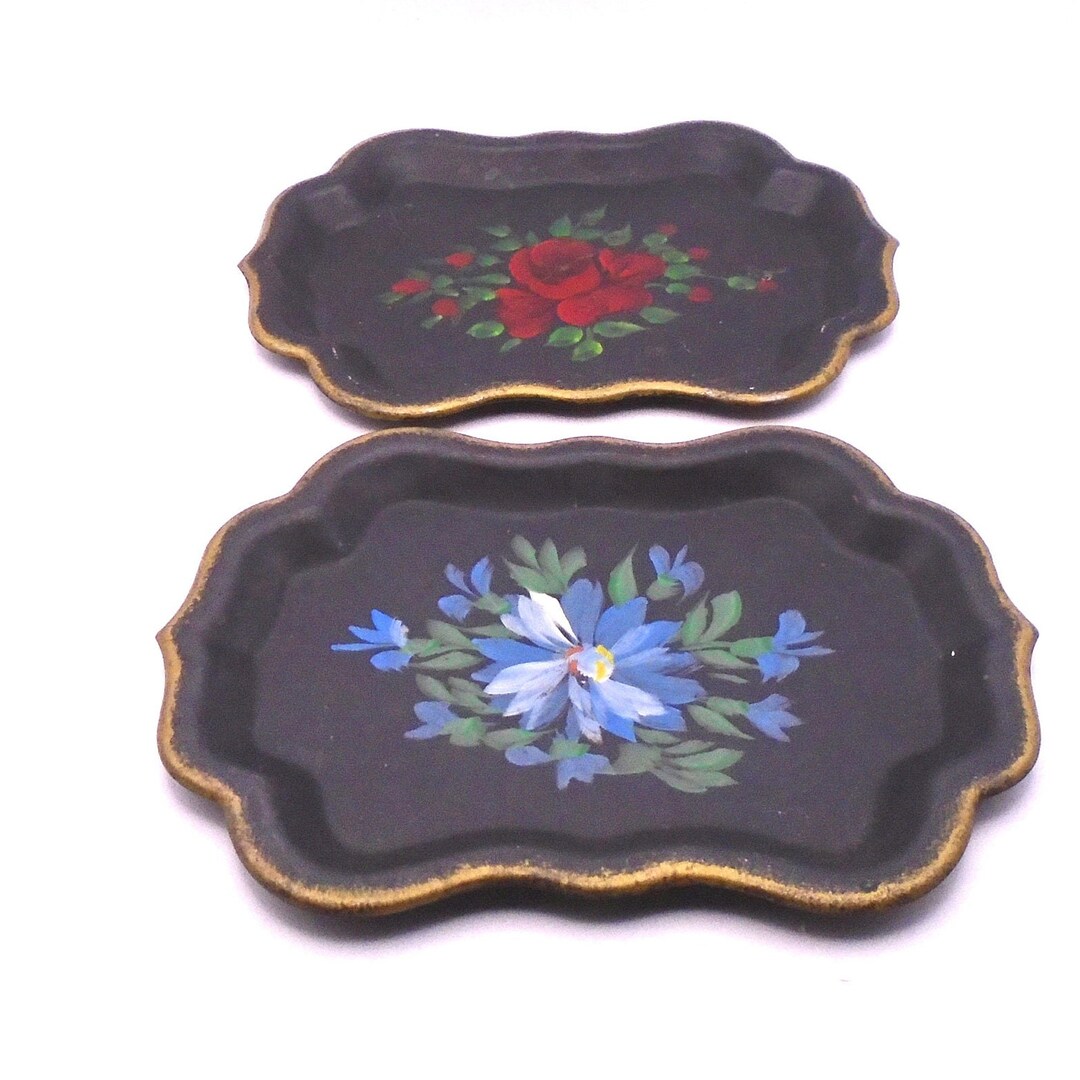 Vintage 1950's Jerywil Hand Painted Toleware Trays Set 0f - Etsy