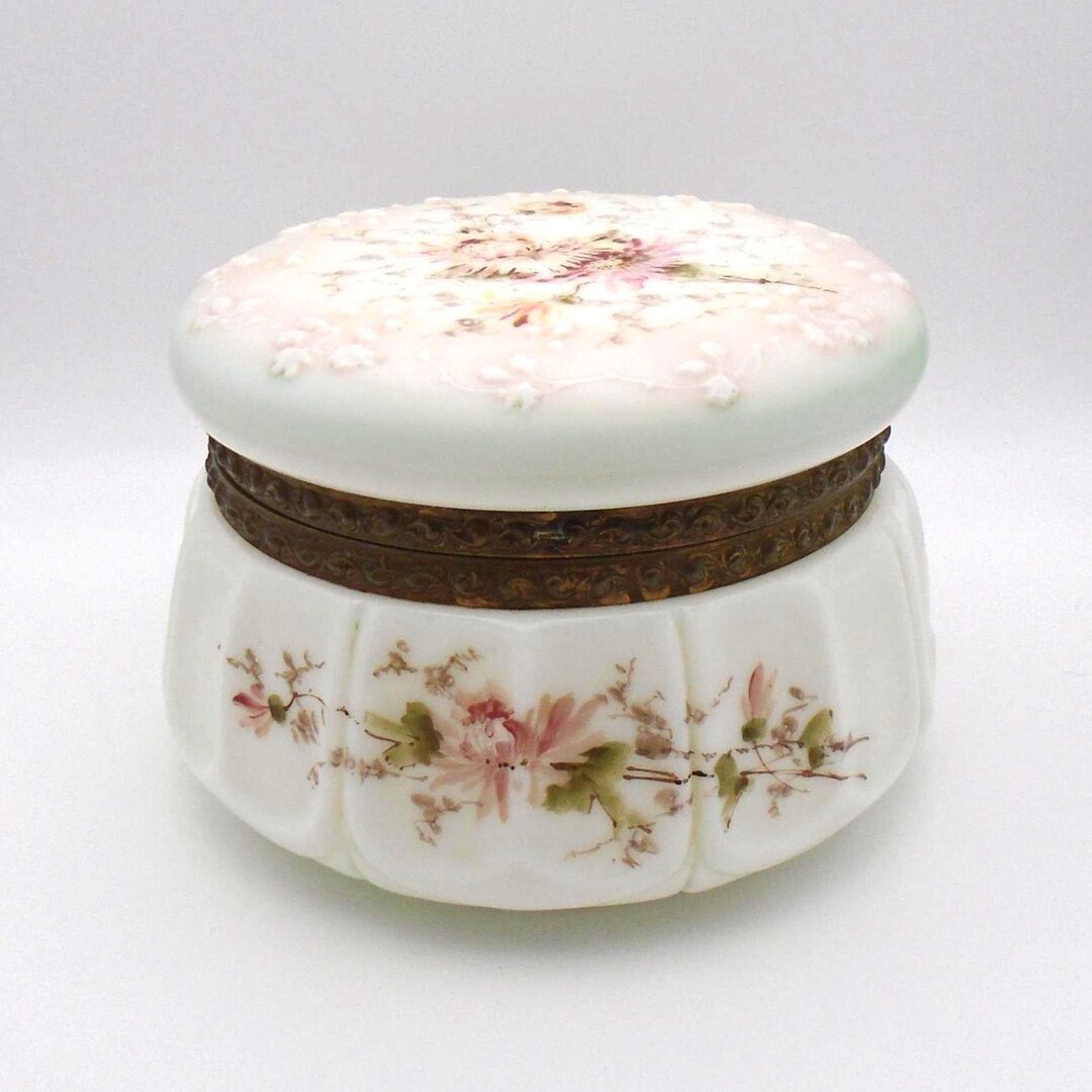 Antique 1890's Hand Painted Wavecrest Opalware Dresser Box, C.F. Monroe ...
