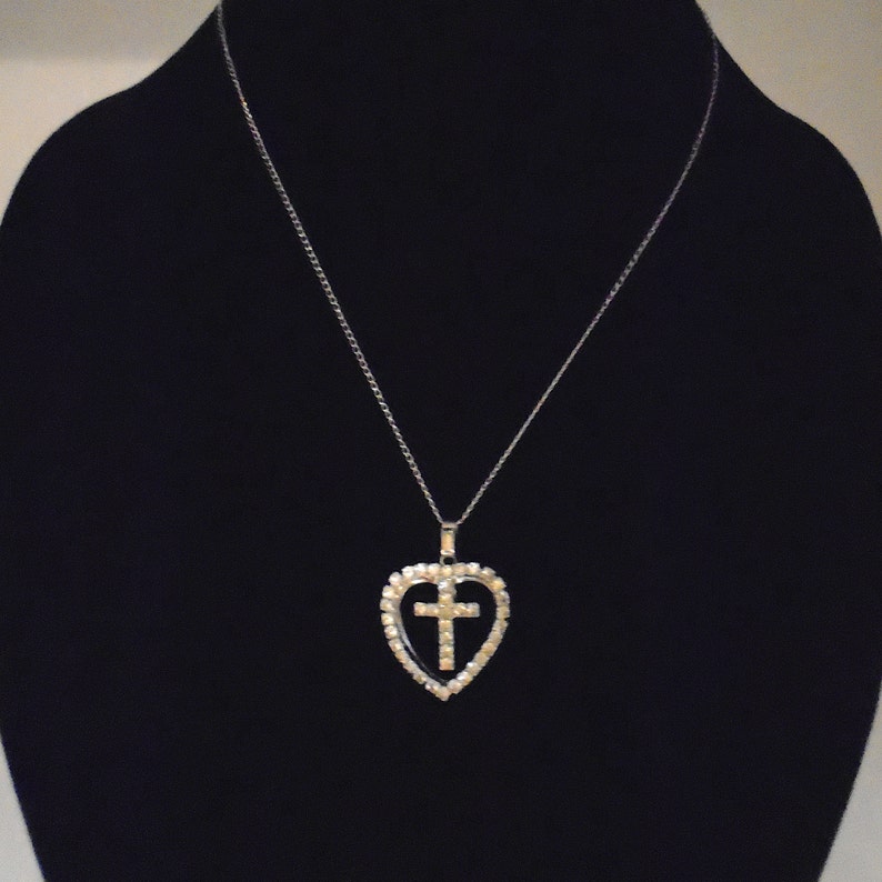 Vintage Rhinestone Heart With Cross - Etsy