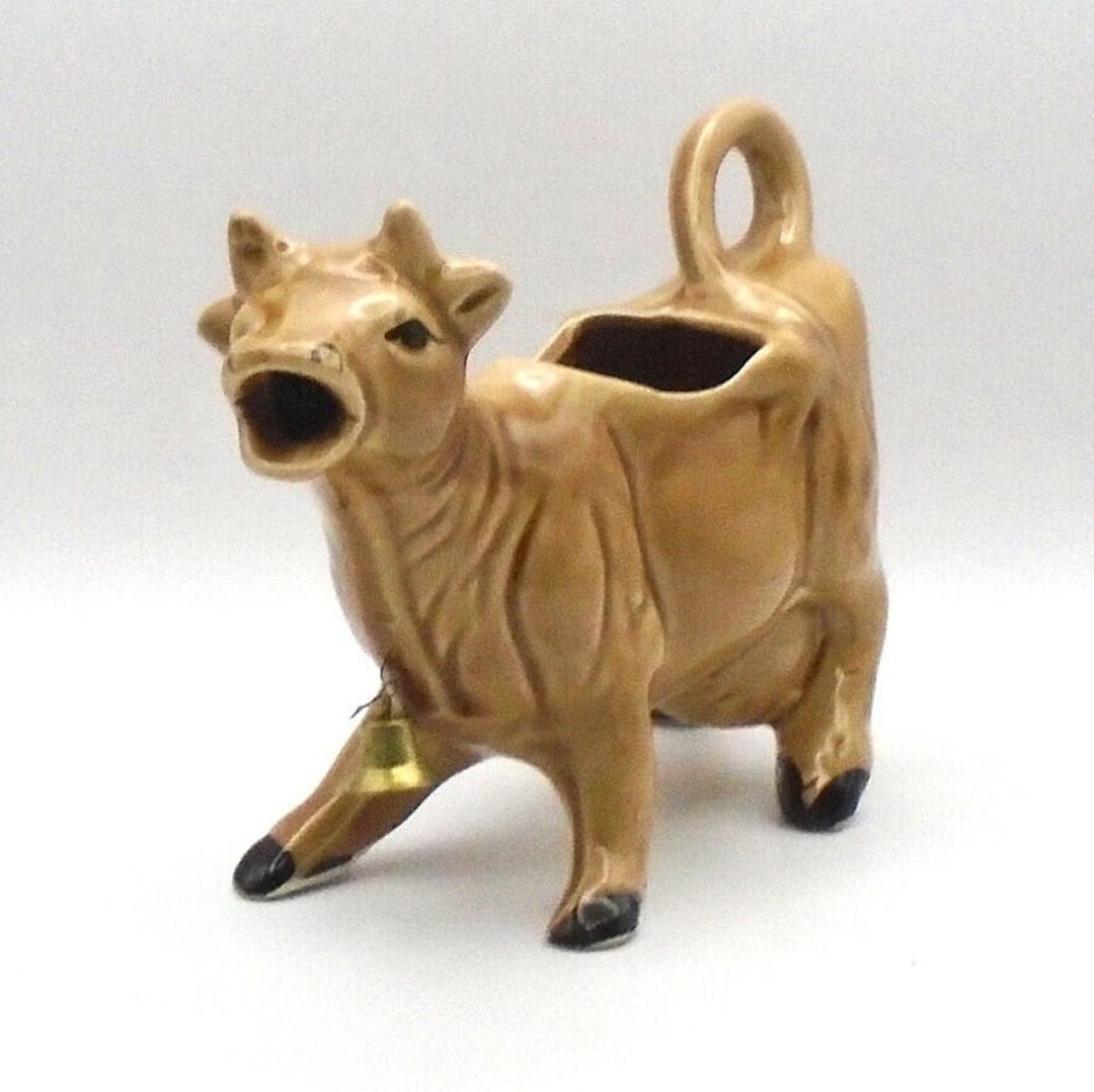 Vintage Ceramic Brown Cow Creamer/ Pitcher With Bell, Hand Painted ...