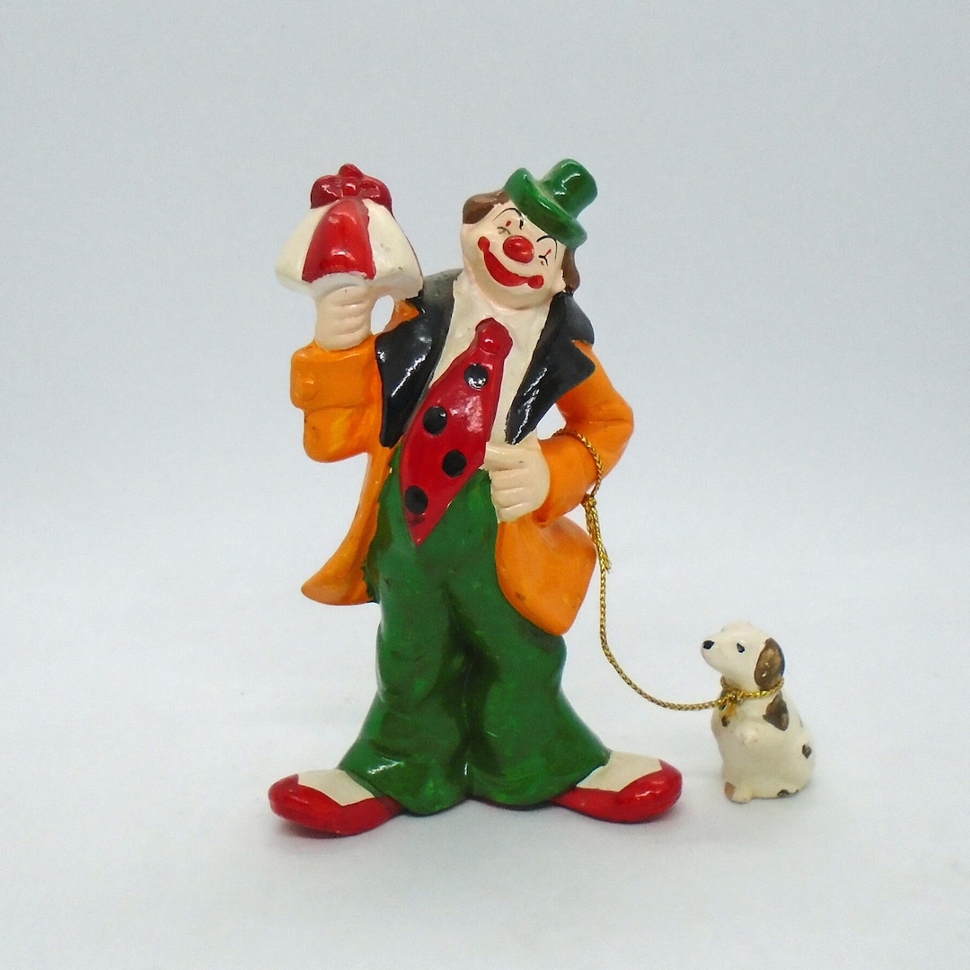 Vintage Clown With Small Spotted Dog Figurine, Made in Sri Lanka for ...
