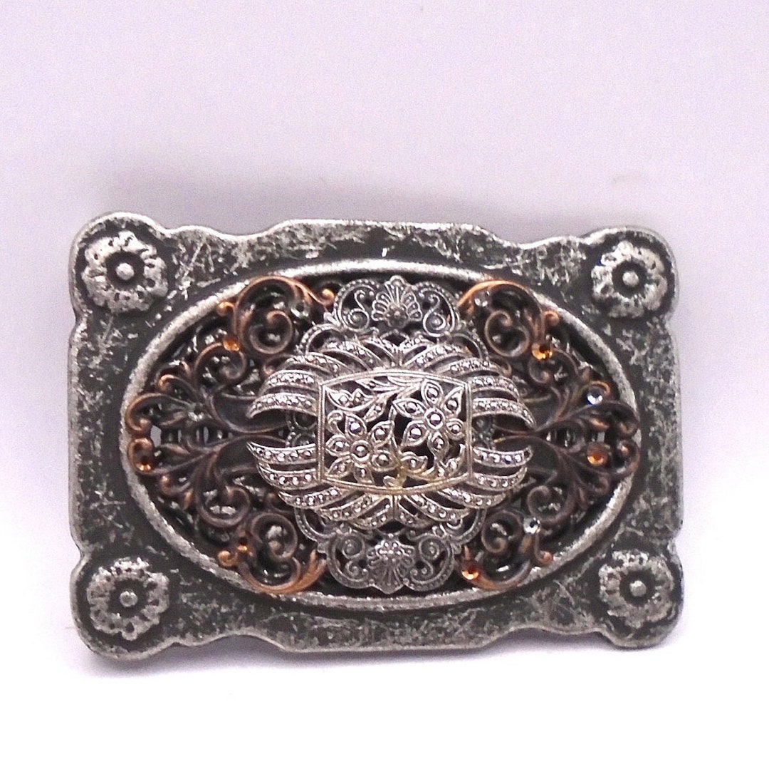 Vintage Western Style Cast Metal Belt Buckle, With Intricate Scroll and ...