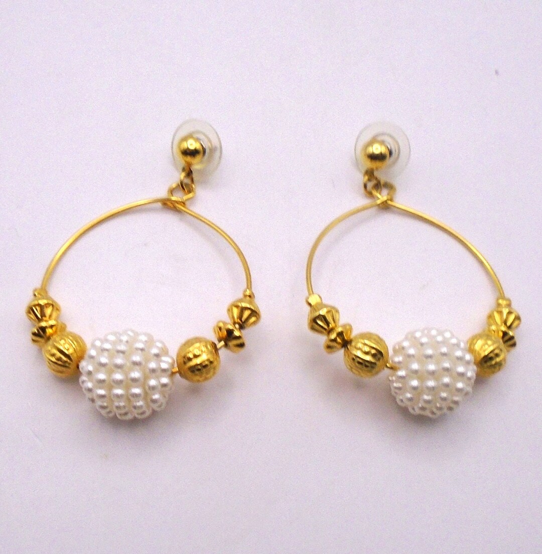 Vintage Avon Pearl Golden Ball Pendant Large Circle Dangling Pierced ...