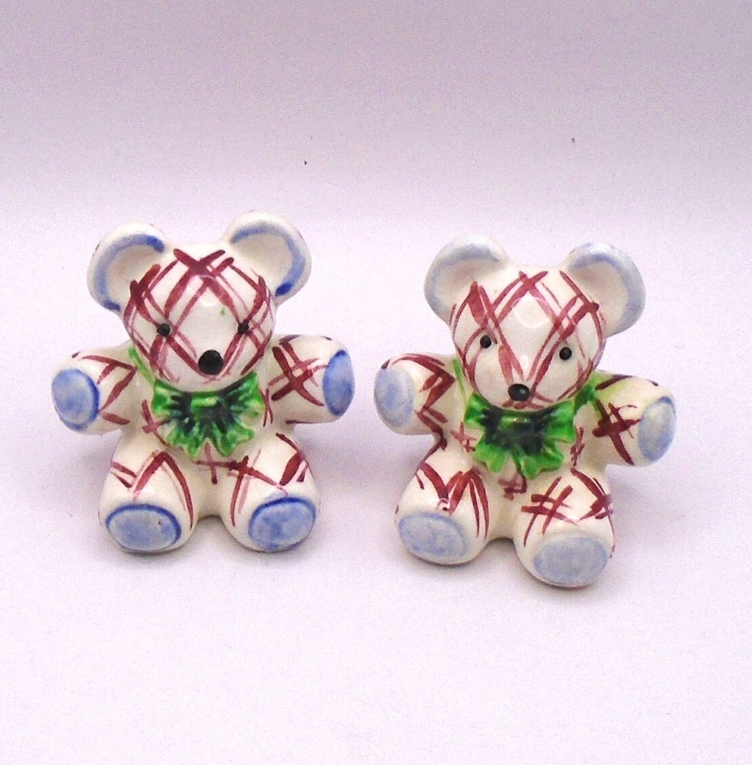 Vintage 1950's Plaid Teddy Bear Pear Salt and Pepper Set Made in Japan ...