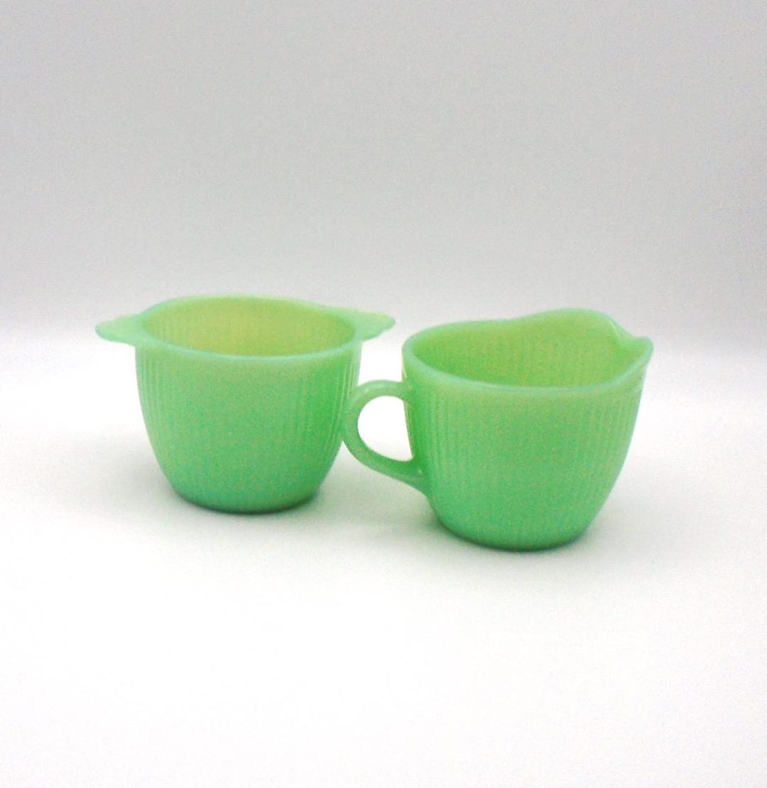 Vintage Fire King Jane Ray Jadeite Sugar Bowl and Creamer Set - Etsy