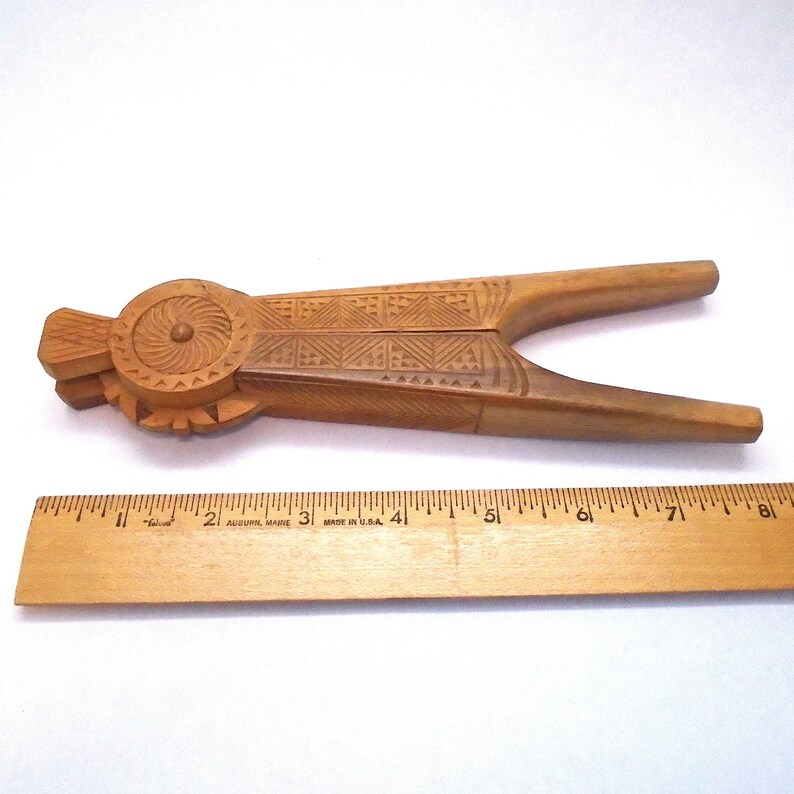 Vintage Folk Art Hand chip Carved Wooden Nut - Etsy