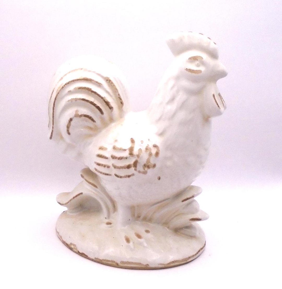 Vintage Distressed White Rooster/chicken Figurine, Farmhouse/home Decor ...