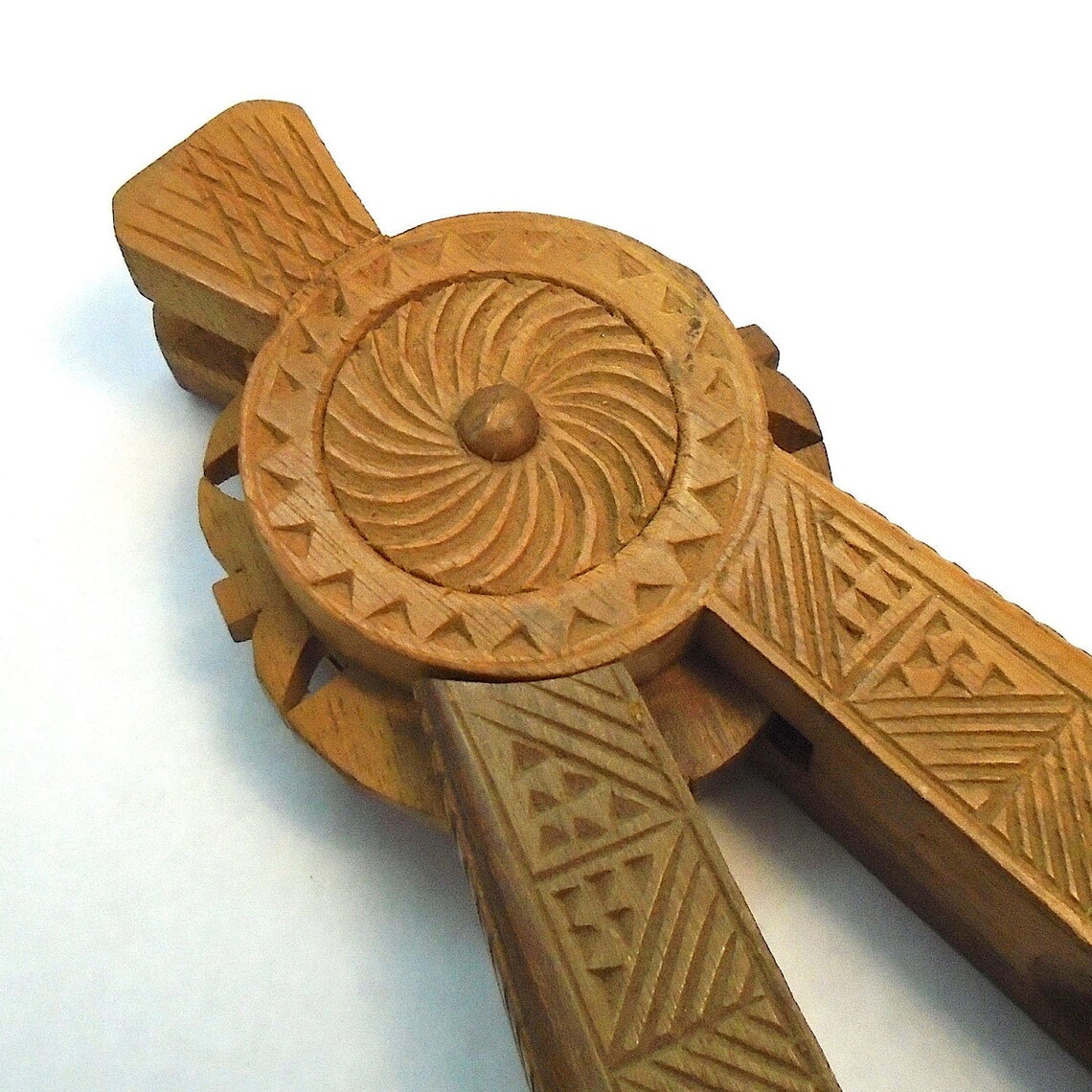 Vintage Folk Art Hand chip Carved Wooden Nut - Etsy