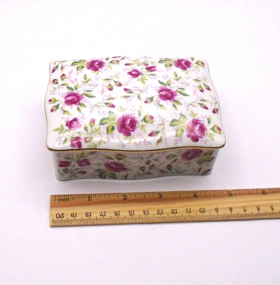 Vintage Lefton Rose Chintz Porcelain Cigarette Box/ T… - Gem