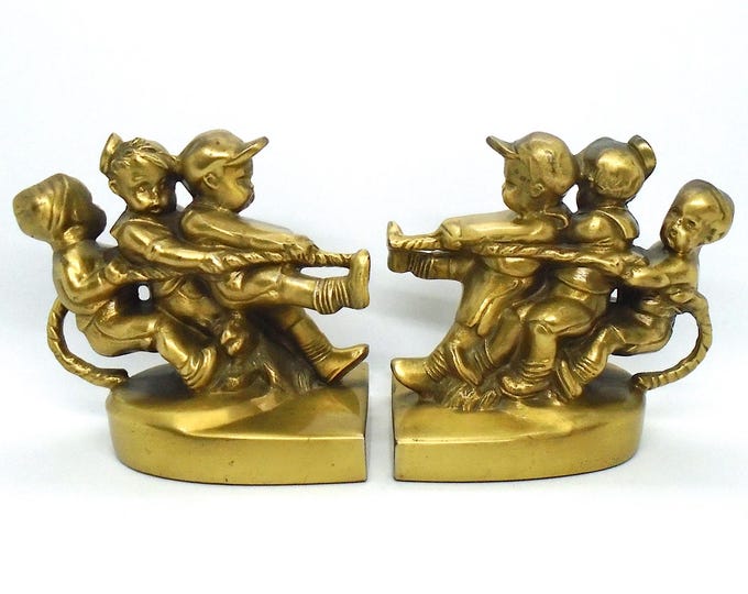 Vintage Brass Children "tug O' War" Matching Bookends, PM Craftsman - Etsy