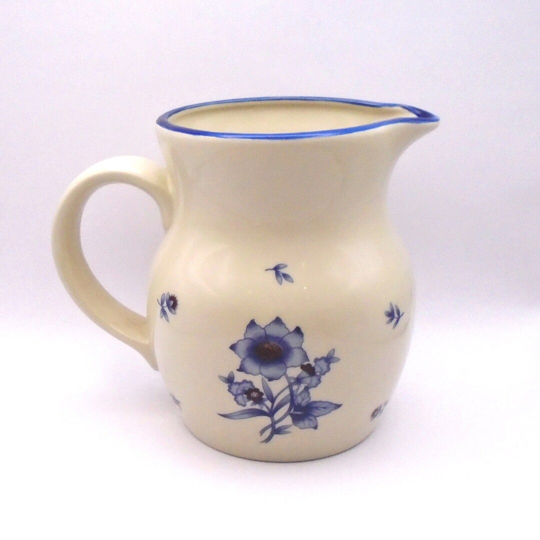 Vintage Newcor Versailles Blue Floral Pattern Stoneware Pitcher - Etsy
