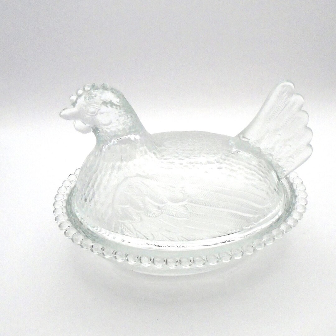 Vintage Clear Indiana Glass Hen on Nest Dish / Chicken in a Basket - Etsy