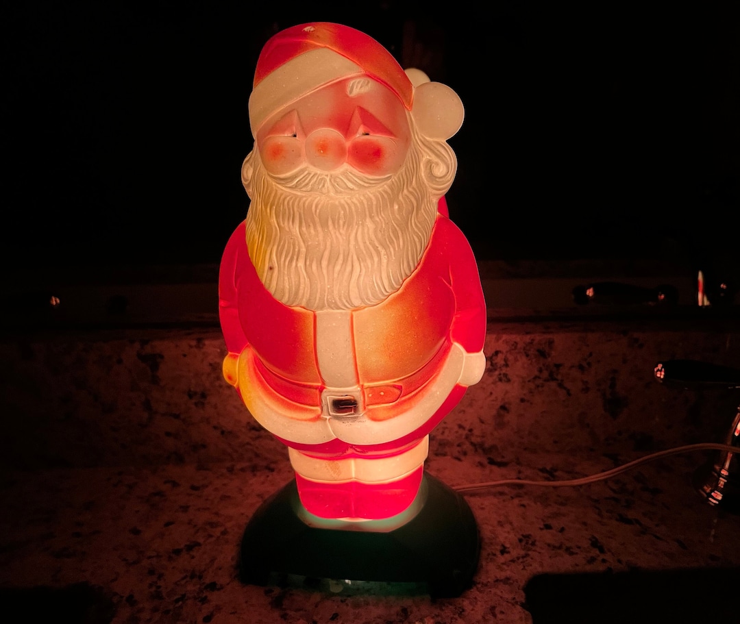 Vintage 12" Blow Mold Santa, Light up Santa Figure, 1950 Rigid Plastic Santa Figure, Vintage 12 ...