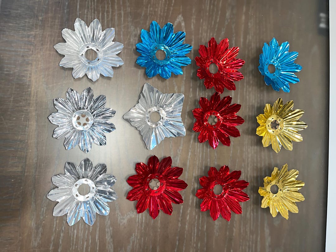 12 Vintage Silver Light Reflectors, Colored Tin Flower Light Reflectors ...