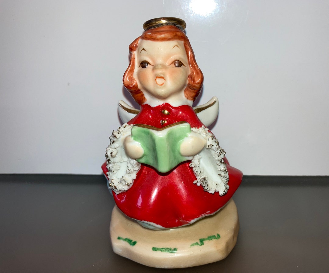 Vintage Japan Christmas Angel Figure, Mid Century Red Dress Christmas ...