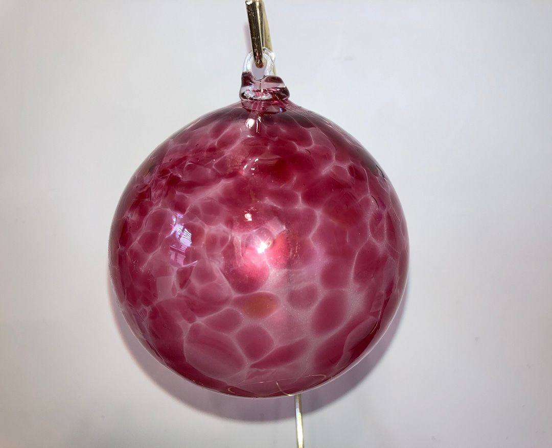 Studio Art Pink Glass Ornament, Handmade 3 1/2" Art Glass Cranberry ...