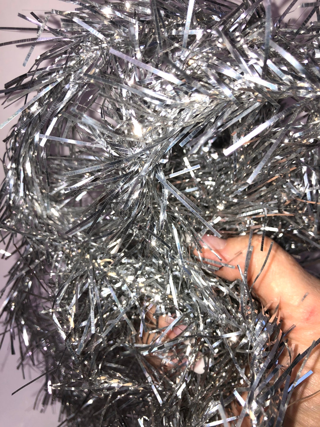Vintage 12' Thin Silver Tinsel Garland, Silver Tinsel Garland, Fine ...