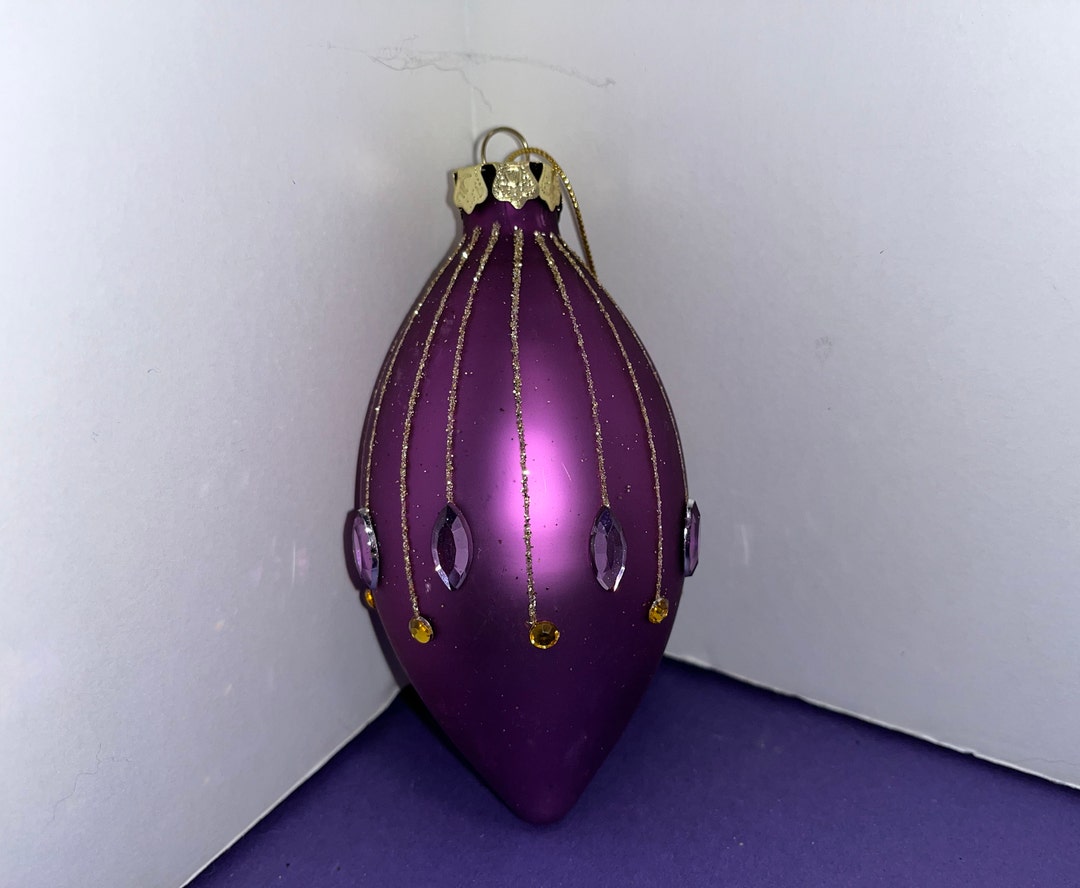 Vintage Blown Glass Icicle Ornament, 5" Purple Icicle Ornament, Gold ...
